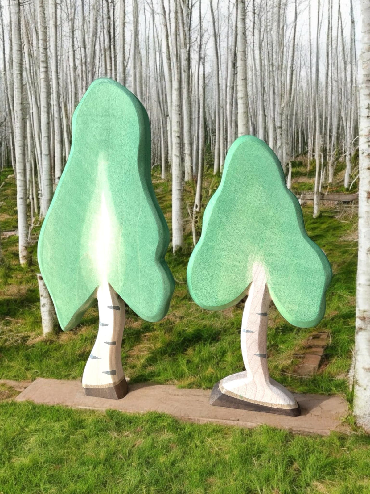 Handcrafted Open Ended Wooden Toy Tree and Landscaping - Birch Large a ...